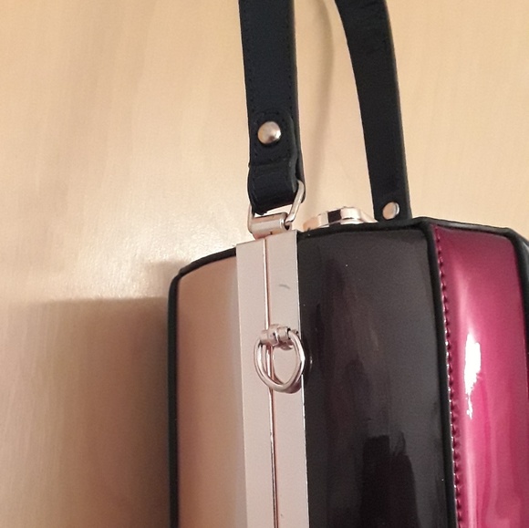 Bags | Barrel Studded Flapper Purse Red Pink Black Nwt | Poshmark